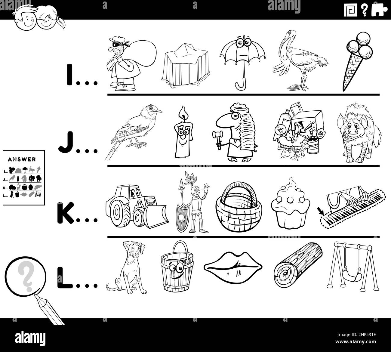 first letter of a word task for kids coloring book page Stock Vector ...