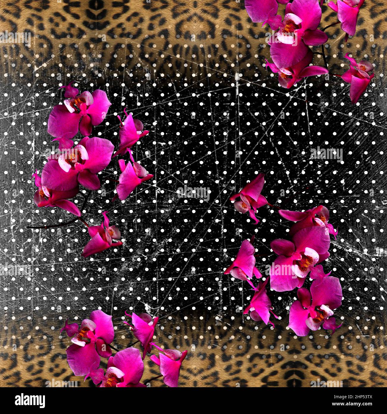 Flowers with Animals Skin on White Polka Dots Ready for Textile Prints ...