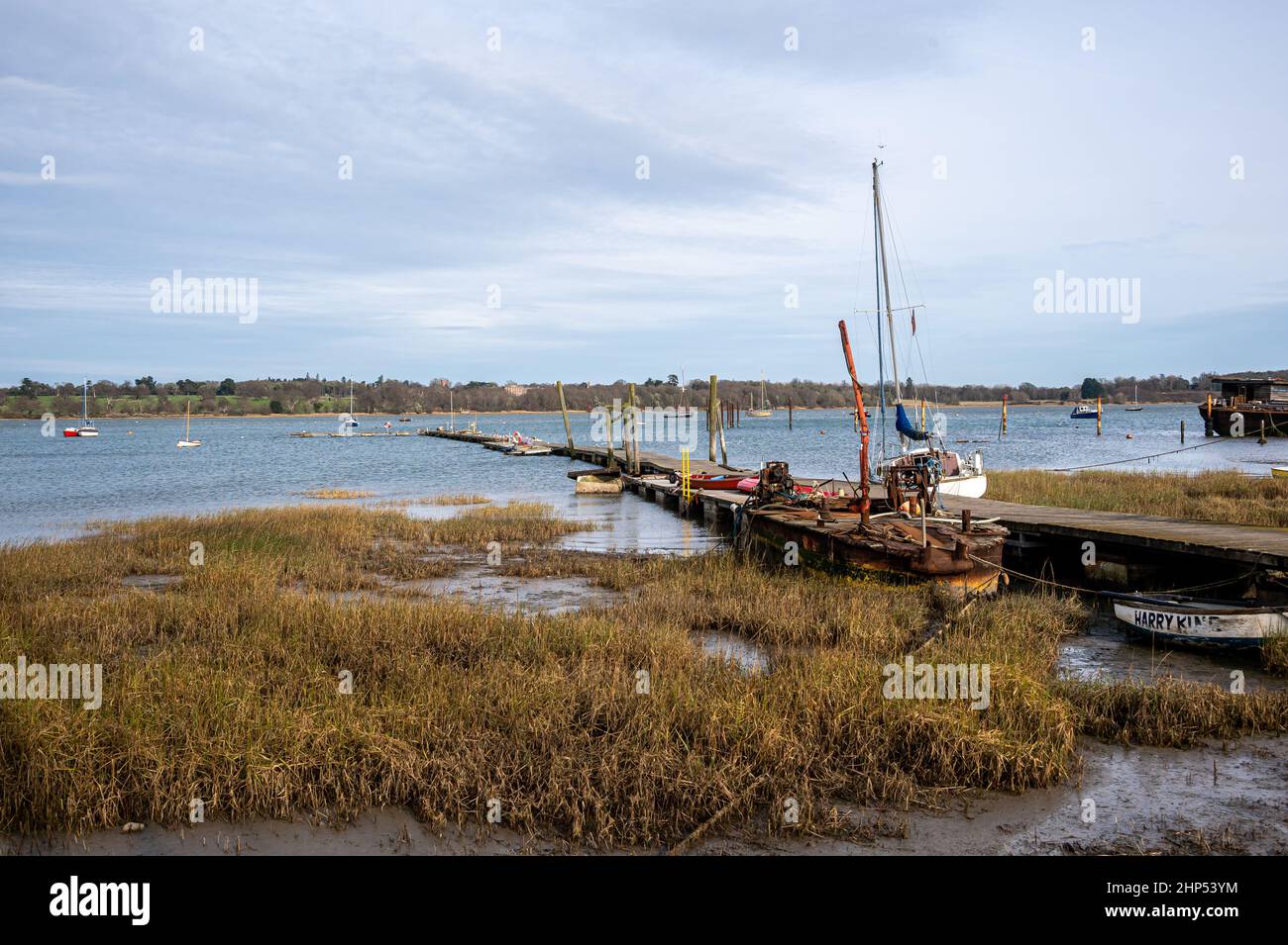 Boats moored at Pin Mill, Suffolk, UK Stock Photo - Alamy