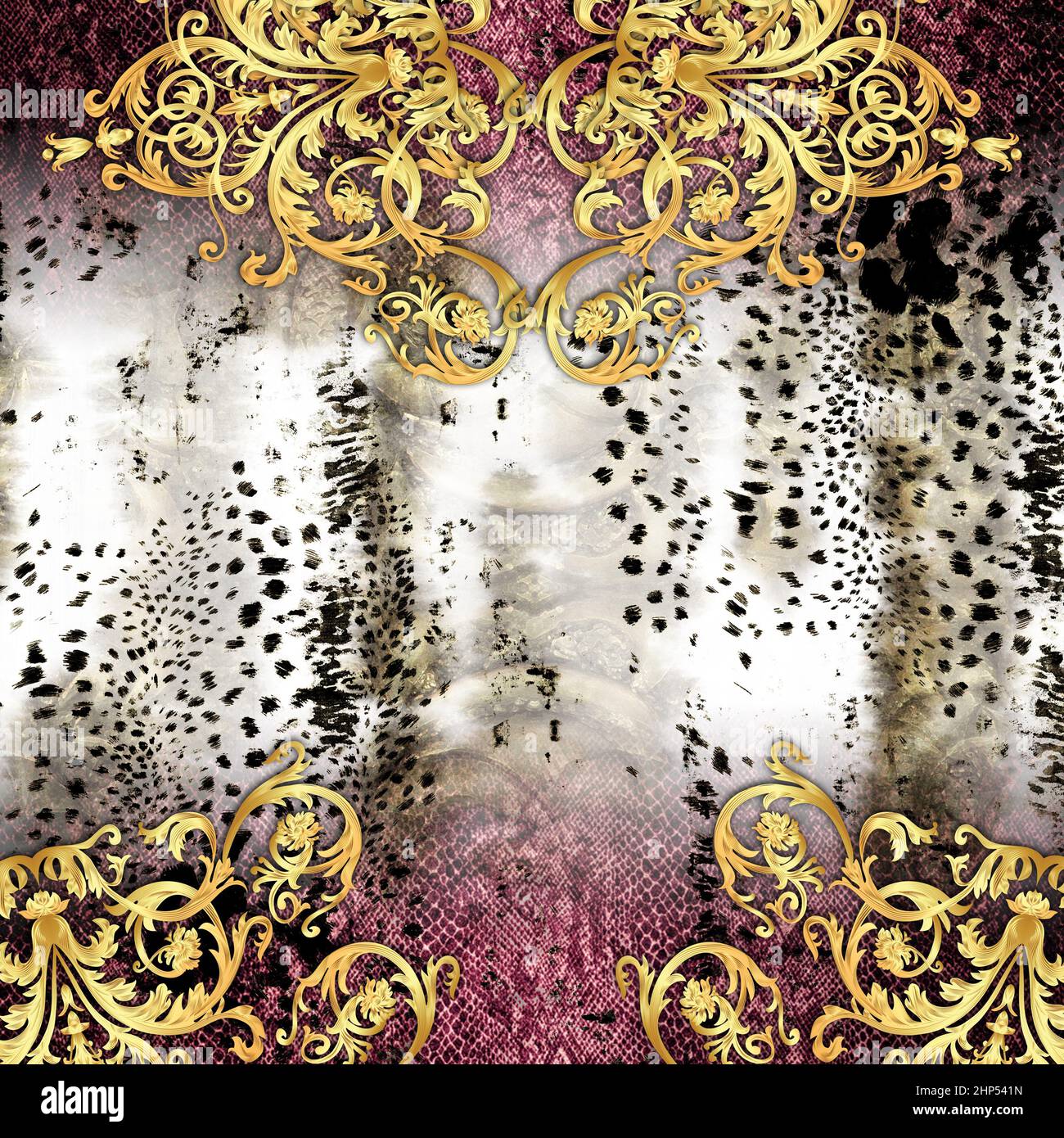 Golden Baroque on Animals Skins Background Ready for Textile Prints ...