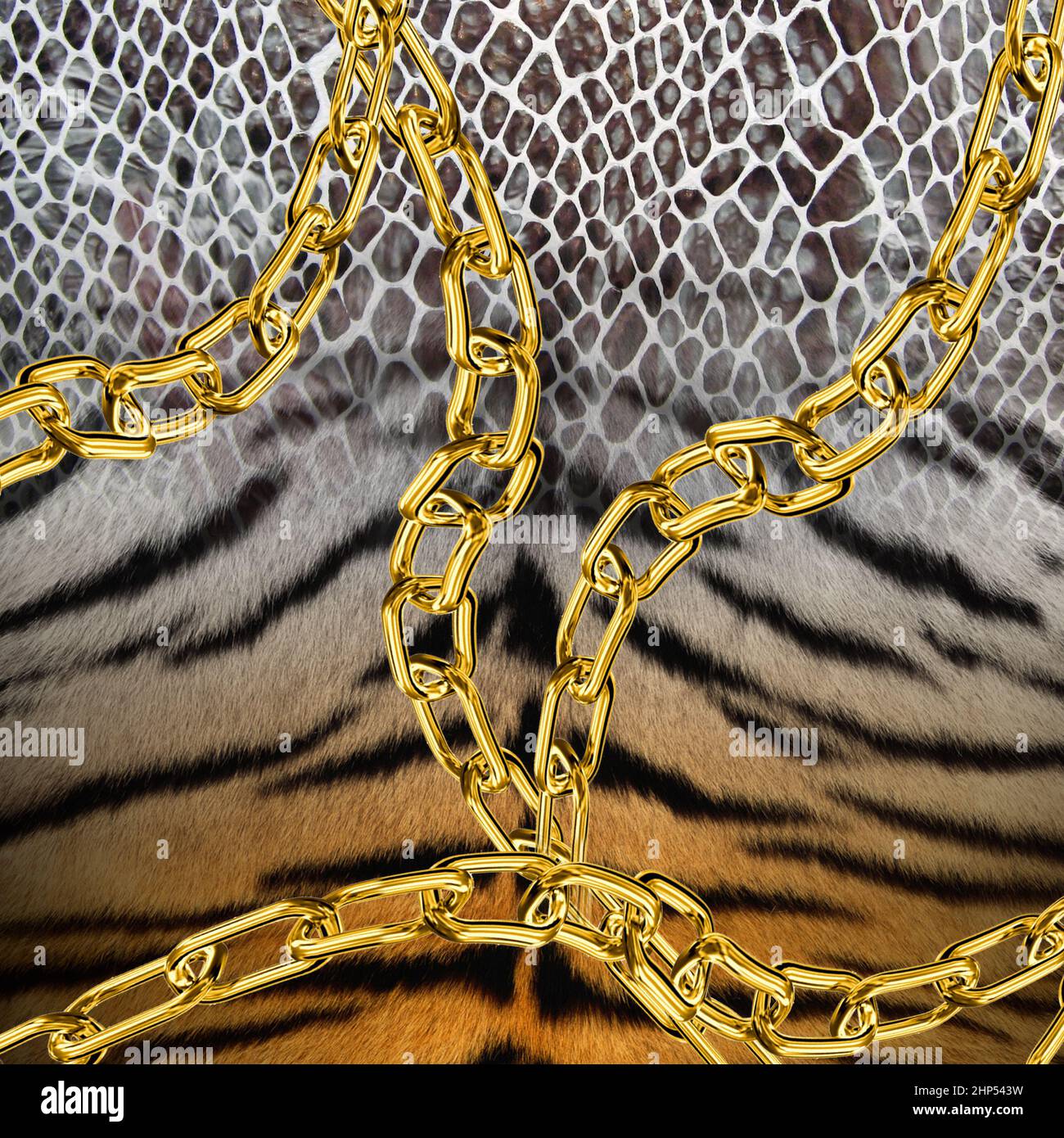 Golden Chains on Mixed Animals Animals Skin Ready for Textile Prints ...