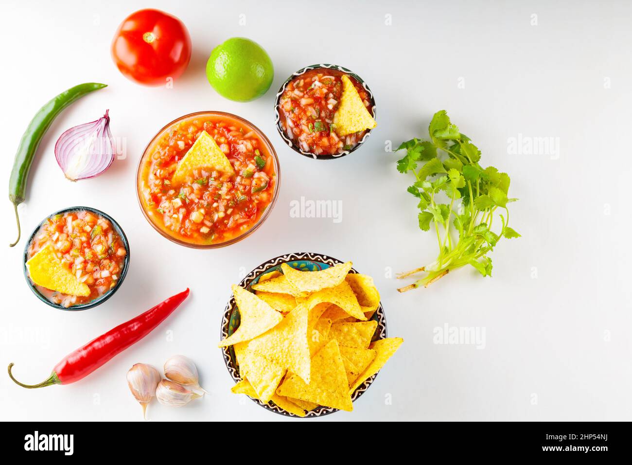 Salsa sauce and ingredients. Mexican homemade salsa sauce and nacho ...