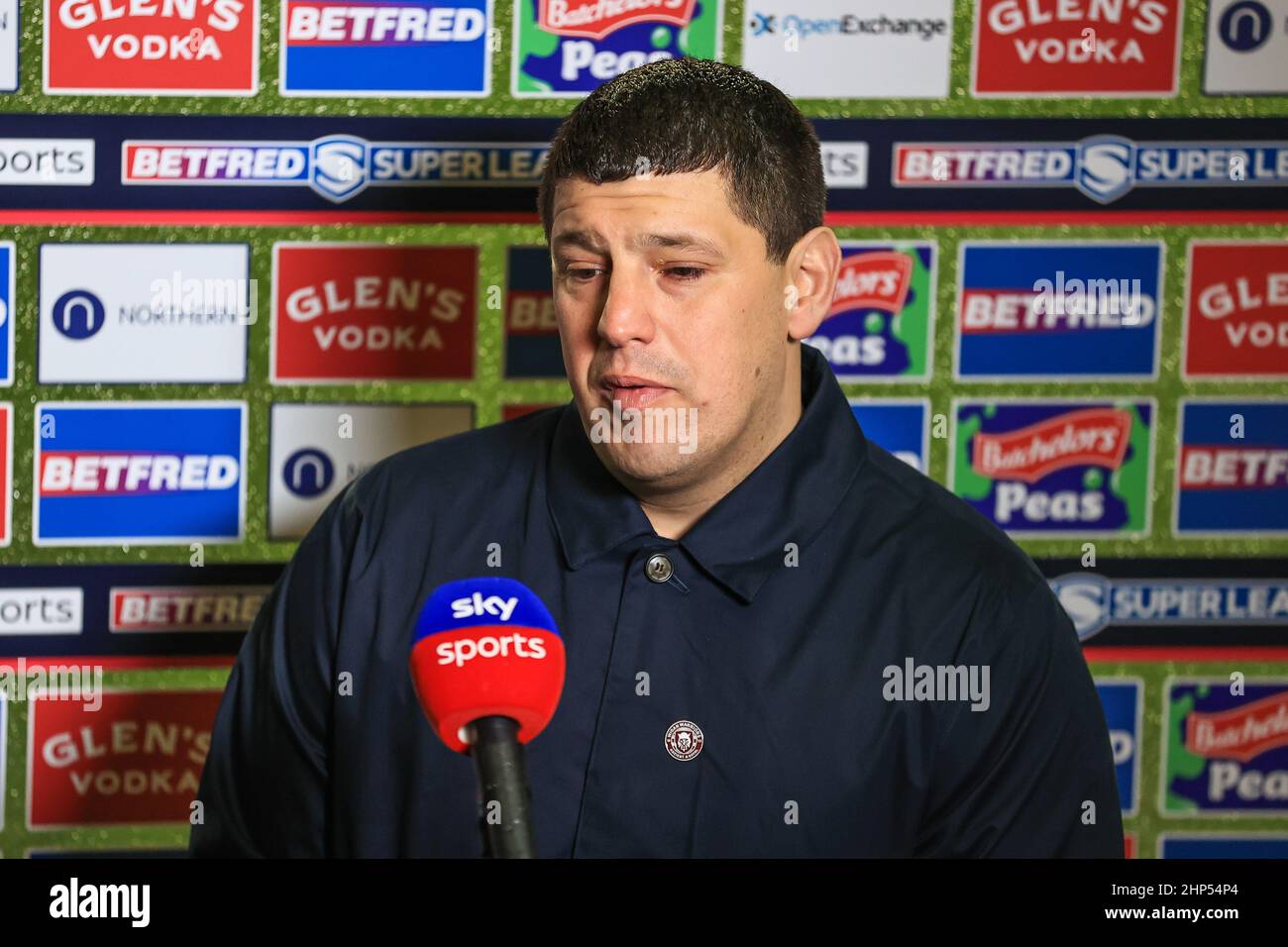 Matt Peet Head Coach of Wigan Warriors speaks to Jenna Brooks of Sky ...