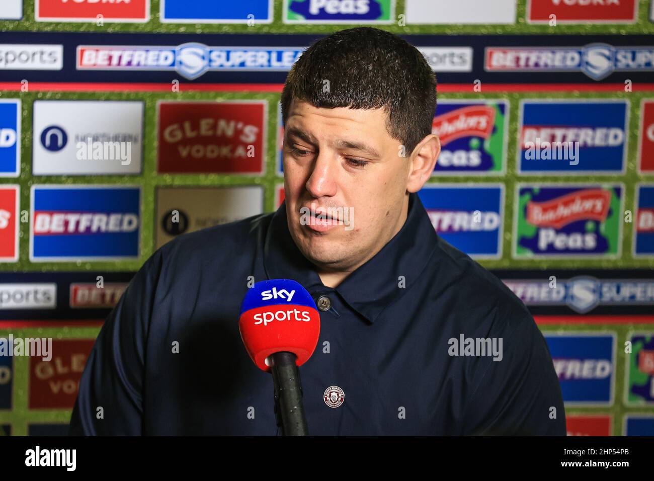 Matt Peet Head Coach of Wigan Warriors speaks to Jenna Brooks of Sky ...