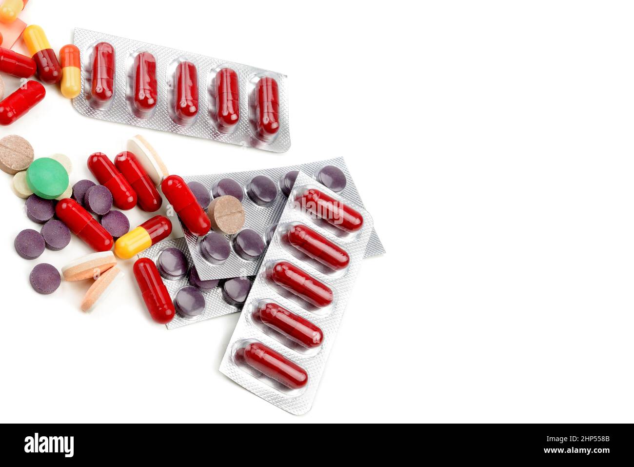 Assorted pharmaceutical medicine pills, tablets and capsules isolated ...