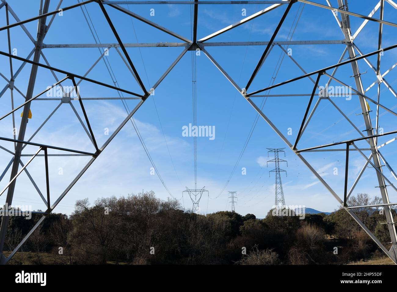 Closeup under view towering steel pylon hi-res stock photography and ...