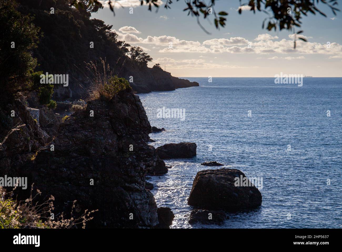 Italy, Liguria, Genoa - the sea in front of Punta Chiappa in the ...