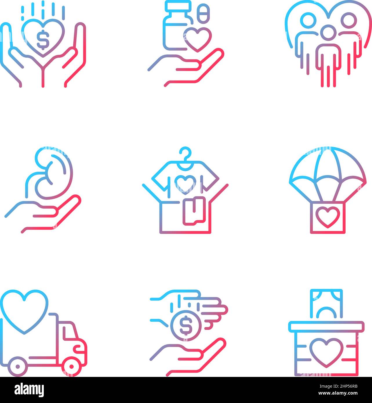 Volunteer opportunities gradient linear vector icons set Stock Vector ...