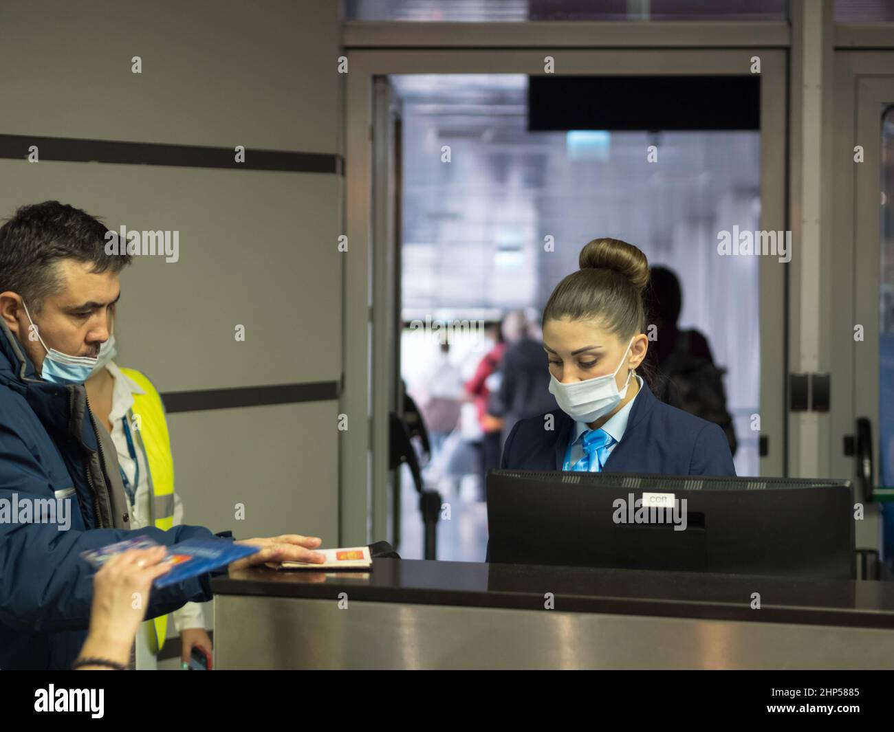 Flight attendant safety check hi-res stock photography and images - Alamy