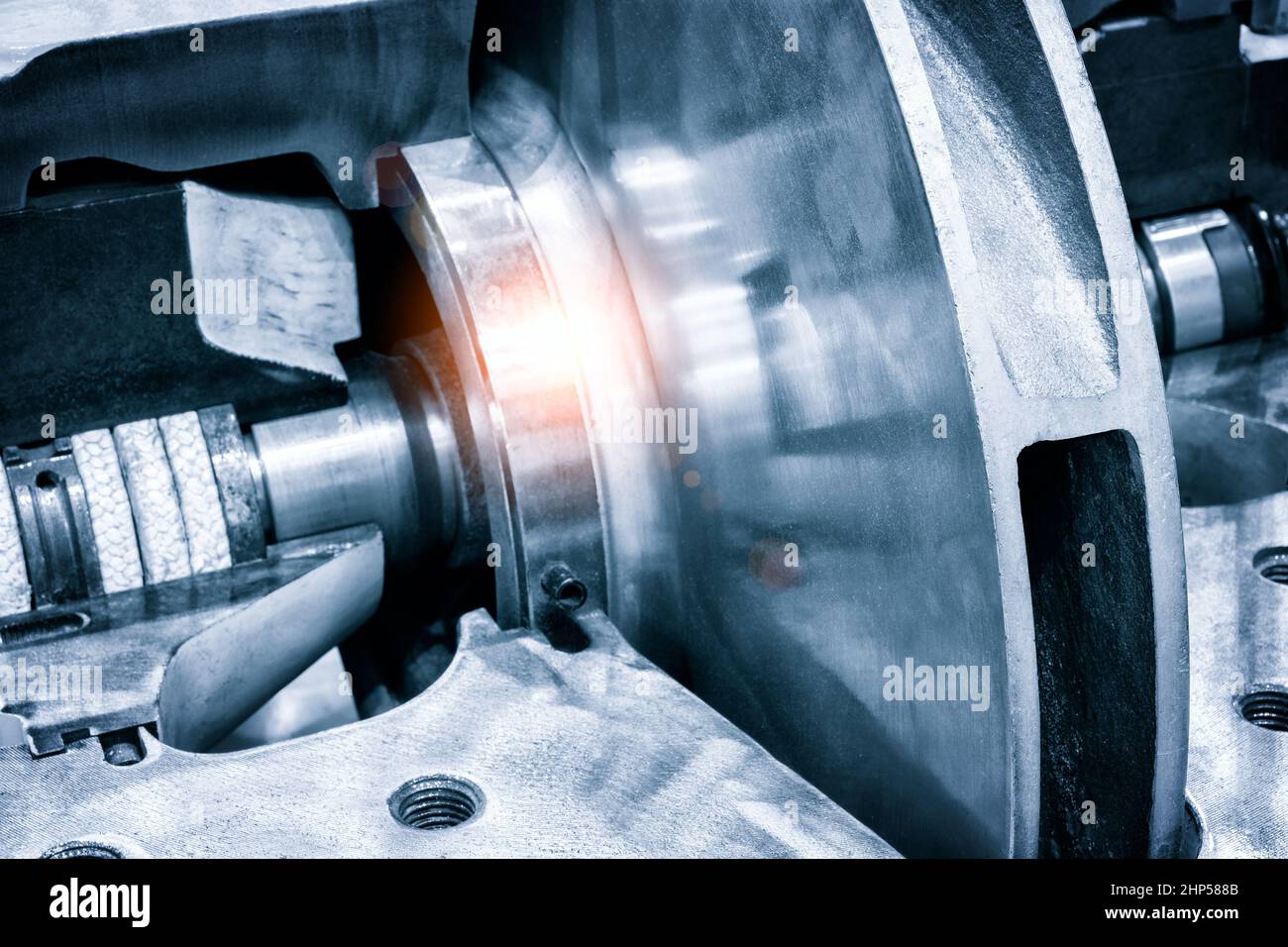 close up detail cross section impeller inside of electric centrifugal ...