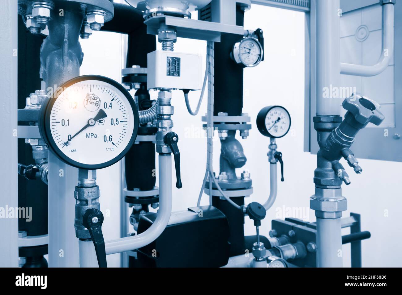 Industrial concept. equipment of the boiler-house, - valves, tubes ...