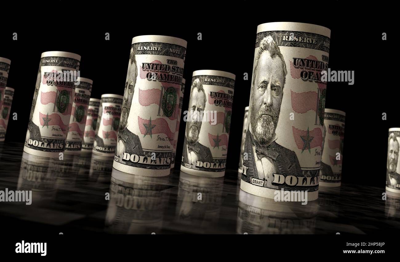 Dollar fifty money roll 3d illustration. 50 USD banknote. Concept of ...