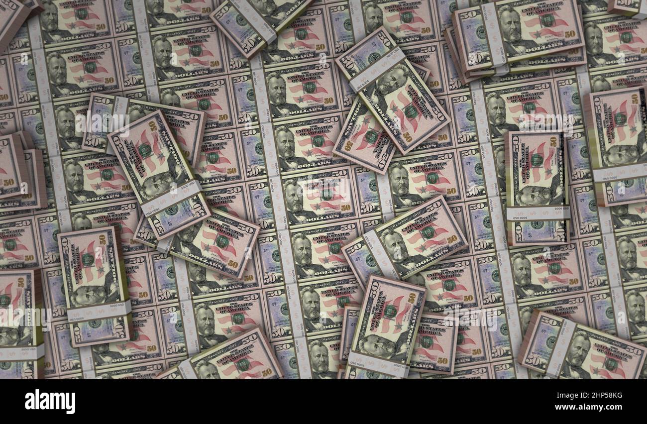 Dollar fifty money pack 3d illustration. 50 USD banknote bundle stacks ...