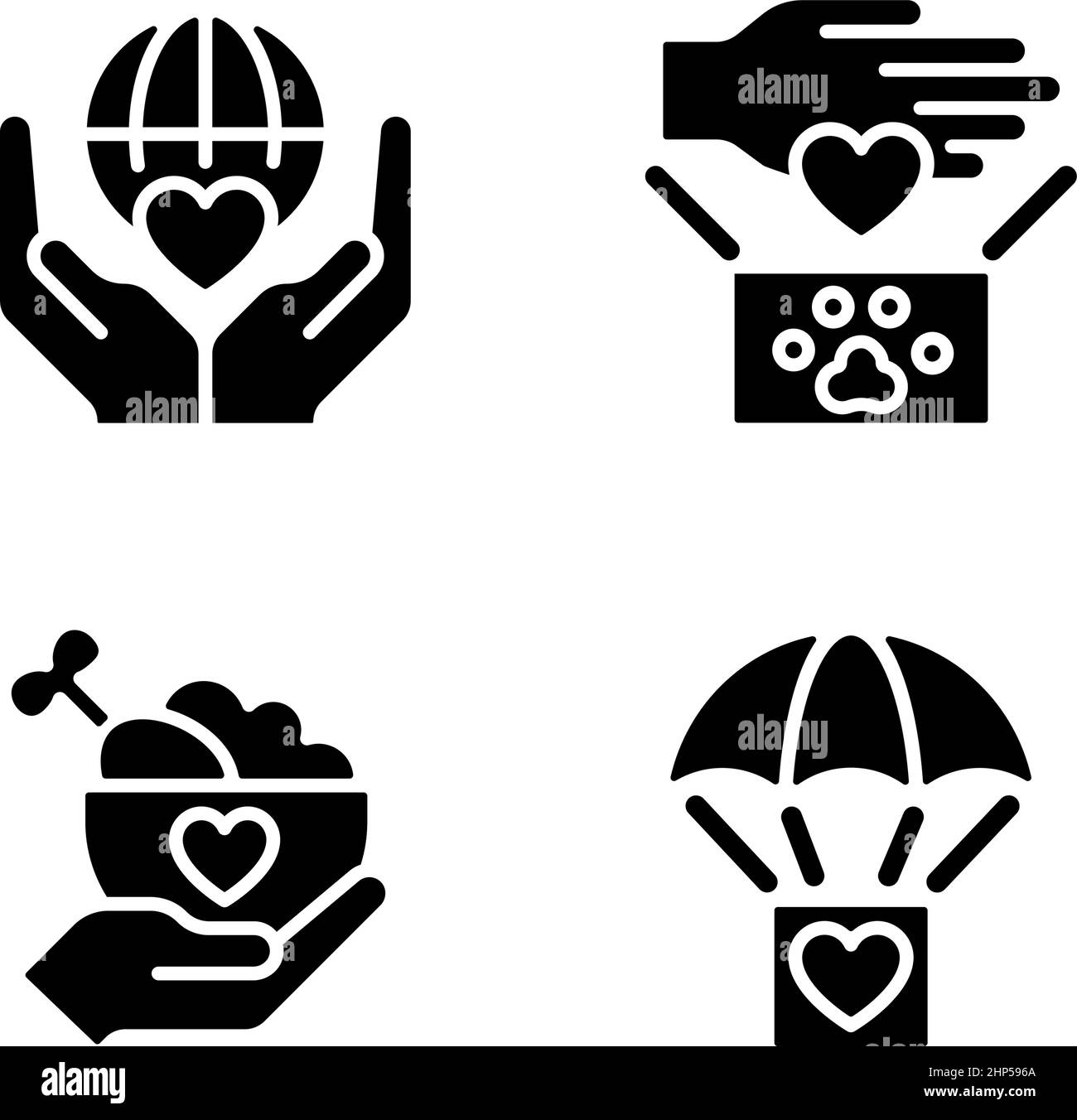 Helping others black glyph icons set on white space Stock Vector Image ...