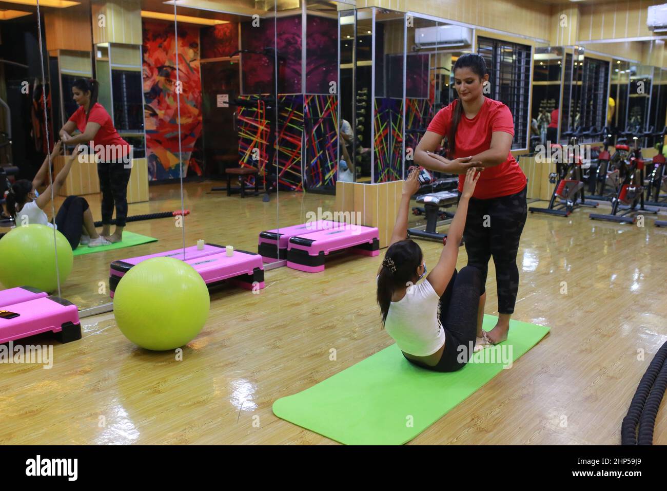 Girls in gym Stock Photo - Alamy