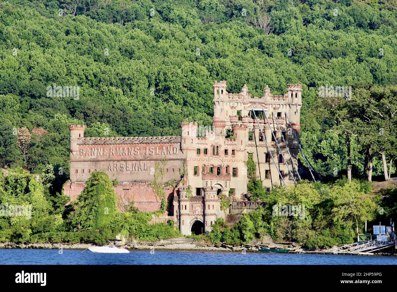 Front view of the abandoned Bannerman's Castle on the Pollepel Island ...