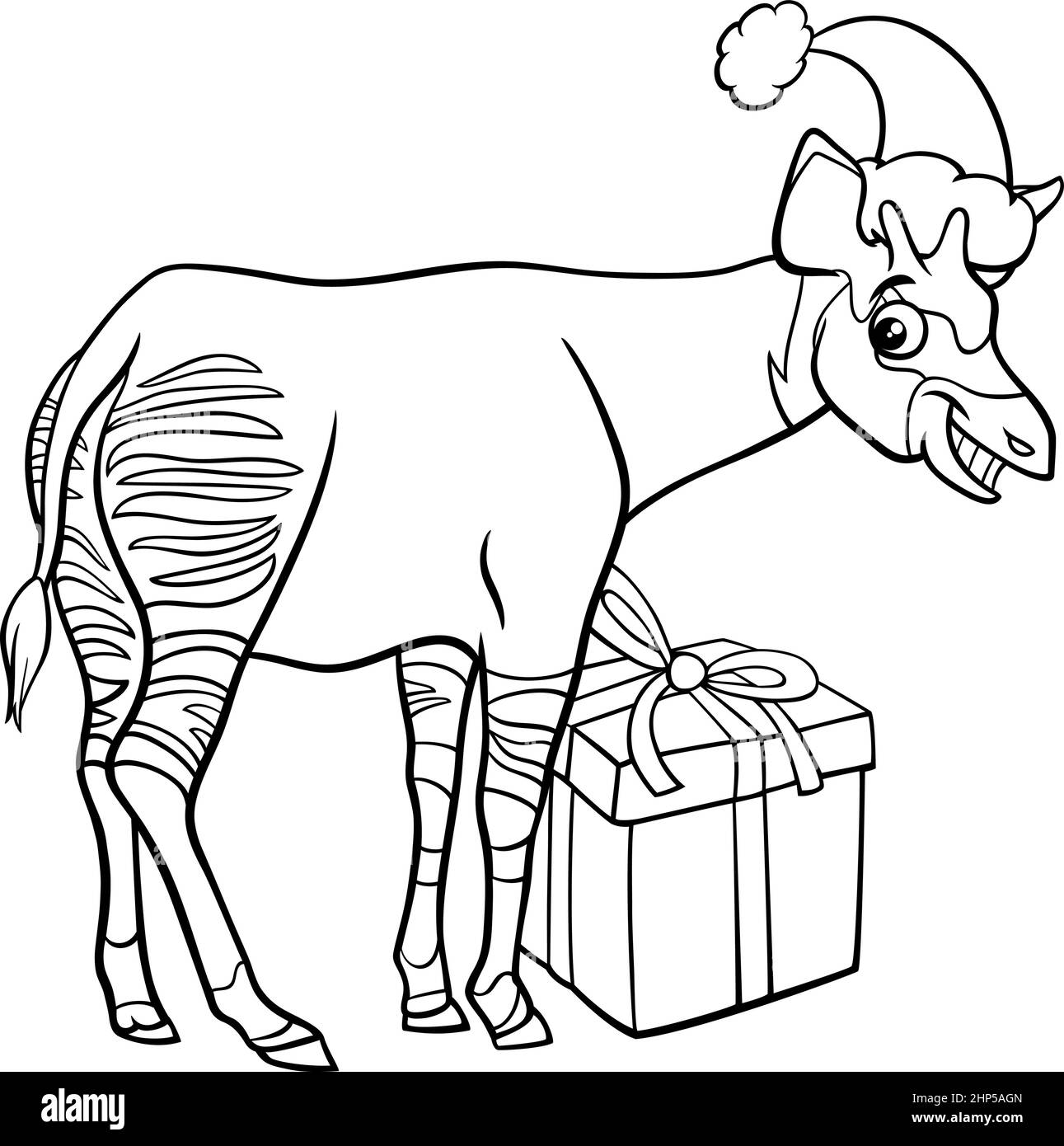 cartoon okapi on Christmas time coloring book page Stock Vector Image ...