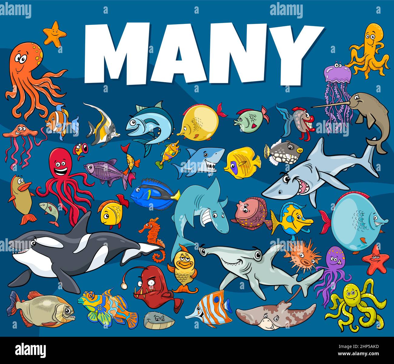 many sea life animals cartoon characters group Stock Vector Image & Art ...