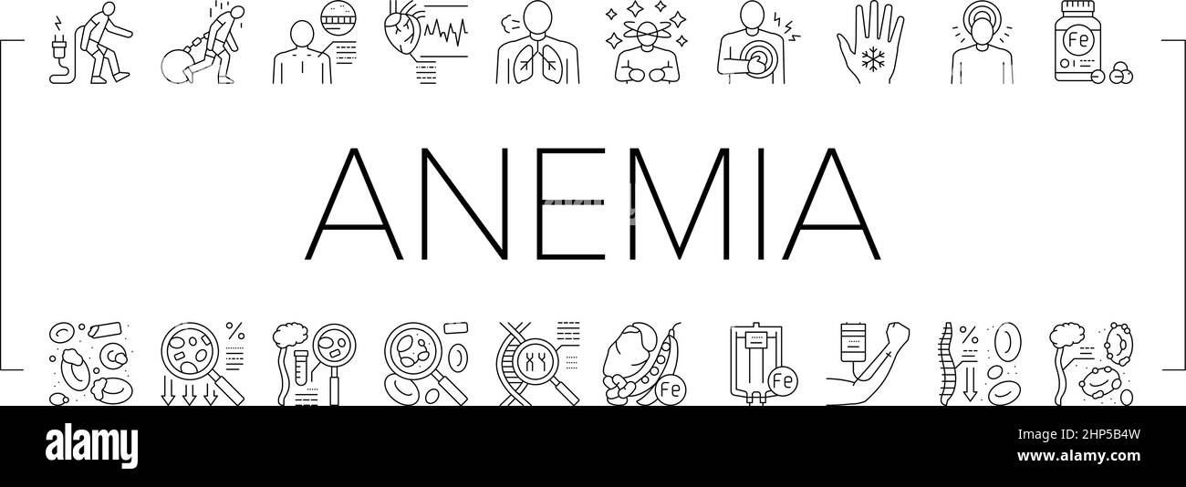 Anemia Patient Health Problem Icons Set Vector Stock Vector Image & Art ...