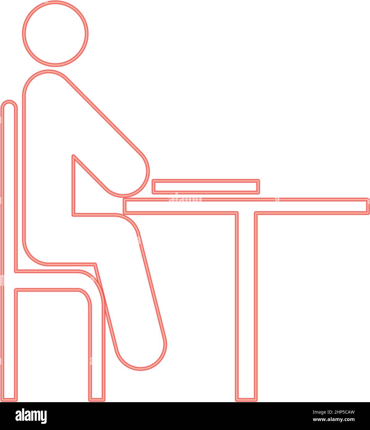 Neon man with notepad - stick red color vector illustration flat style ...