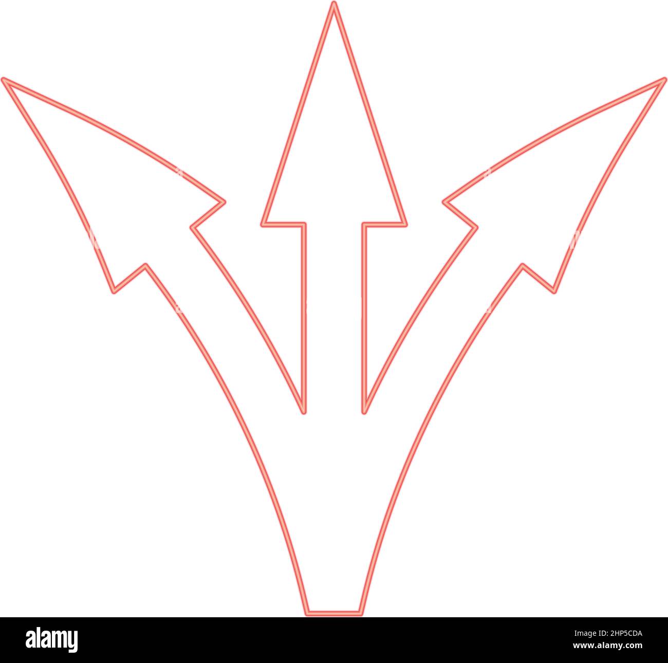 Neon Three Way Direction Arrow Red Color Vector Illustration Flat Style