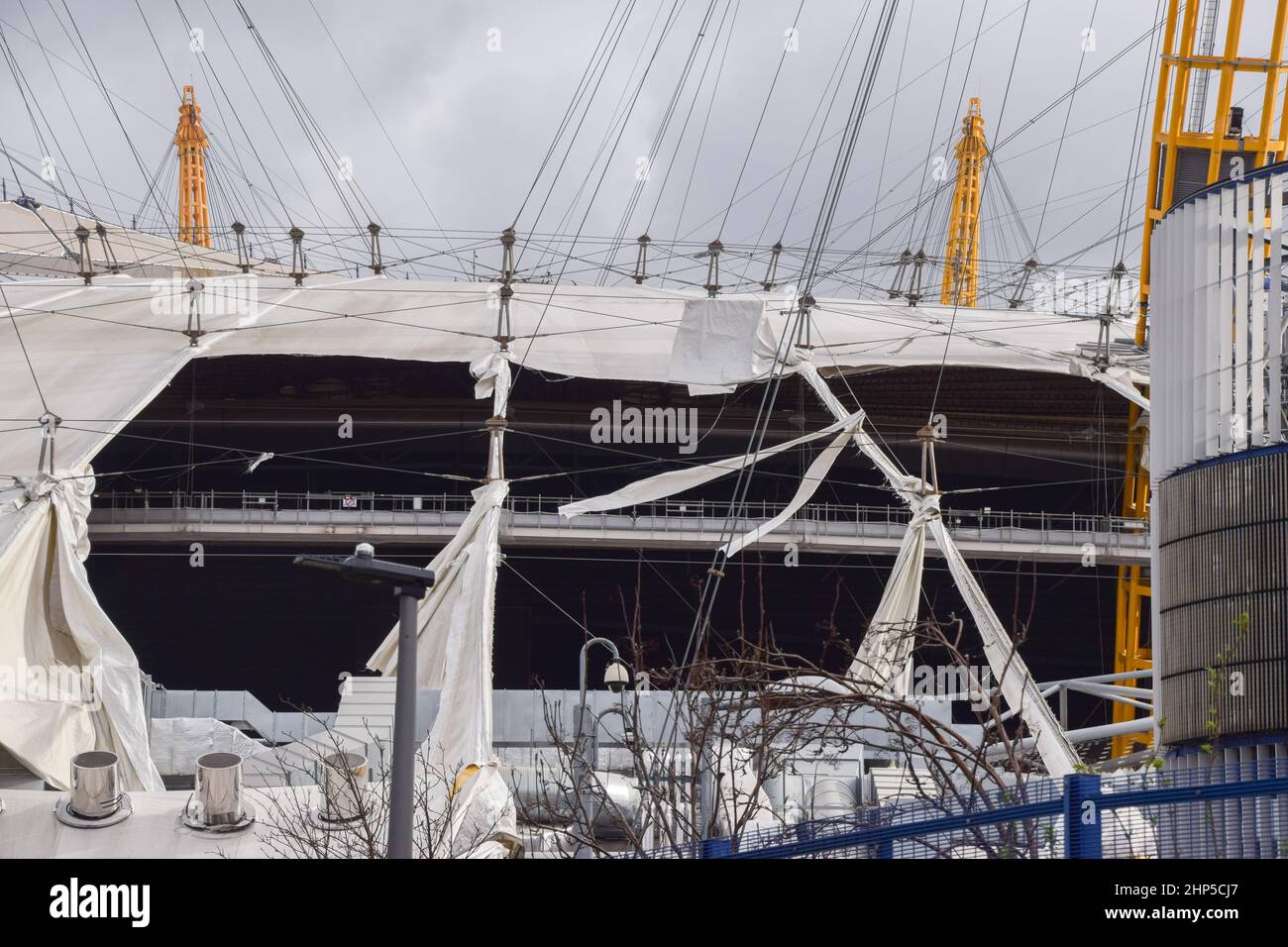 London, England, UK. 18th Feb, 2022. Part of the O2 Arena dome is ...