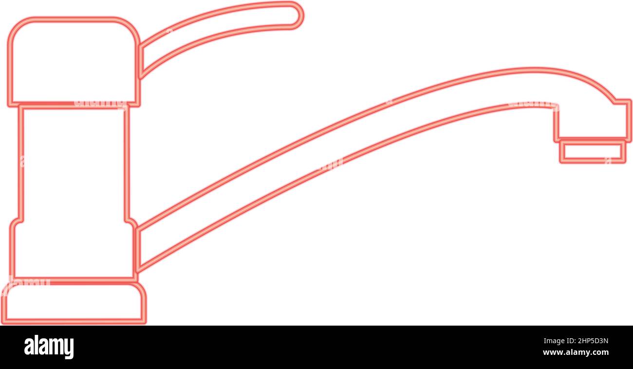 Neon tap or faucet sign red color vector illustration flat style image ...