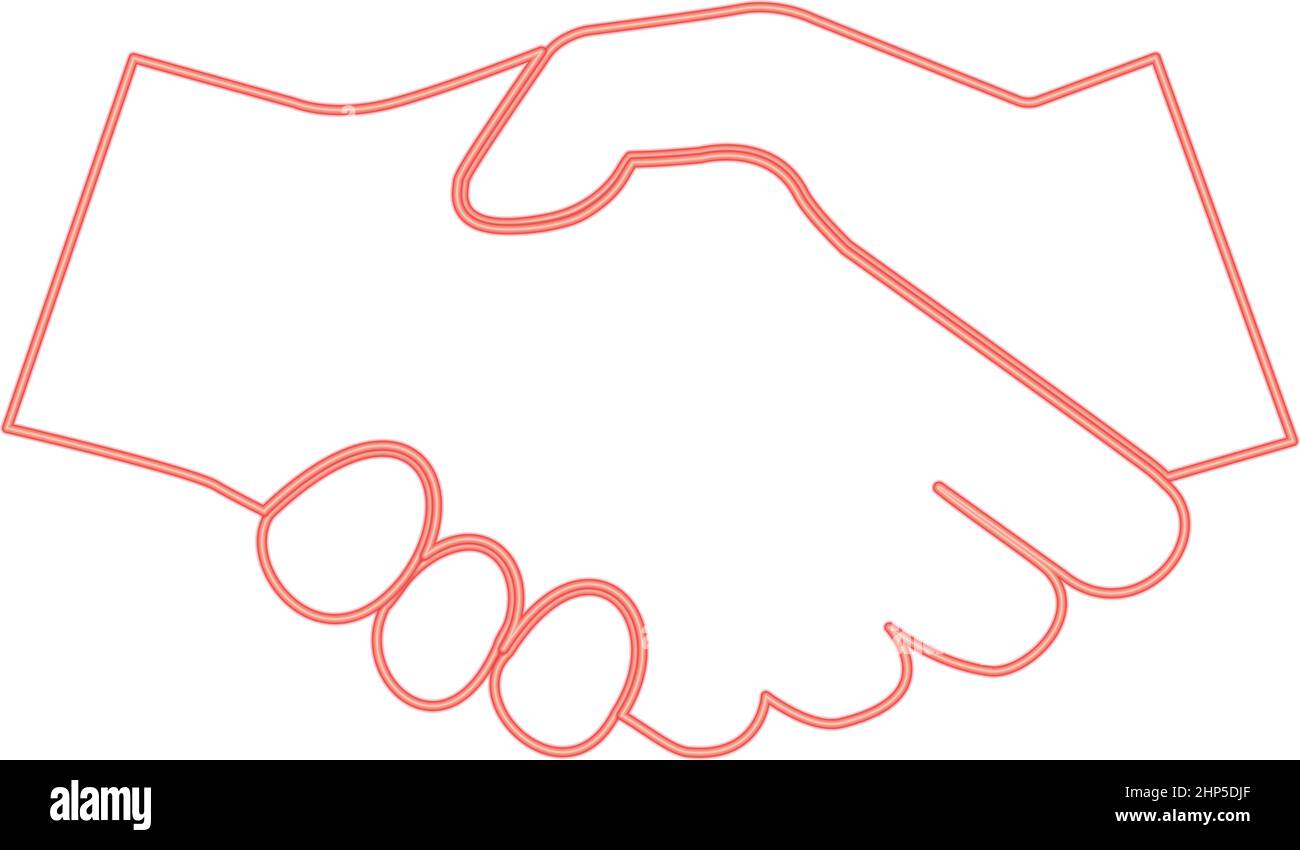 Neon business handshake red color vector illustration flat style image ...