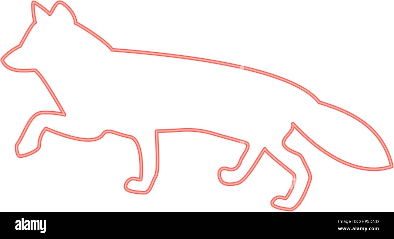 Neon fox of silhouettes red color vector illustration flat style image ...
