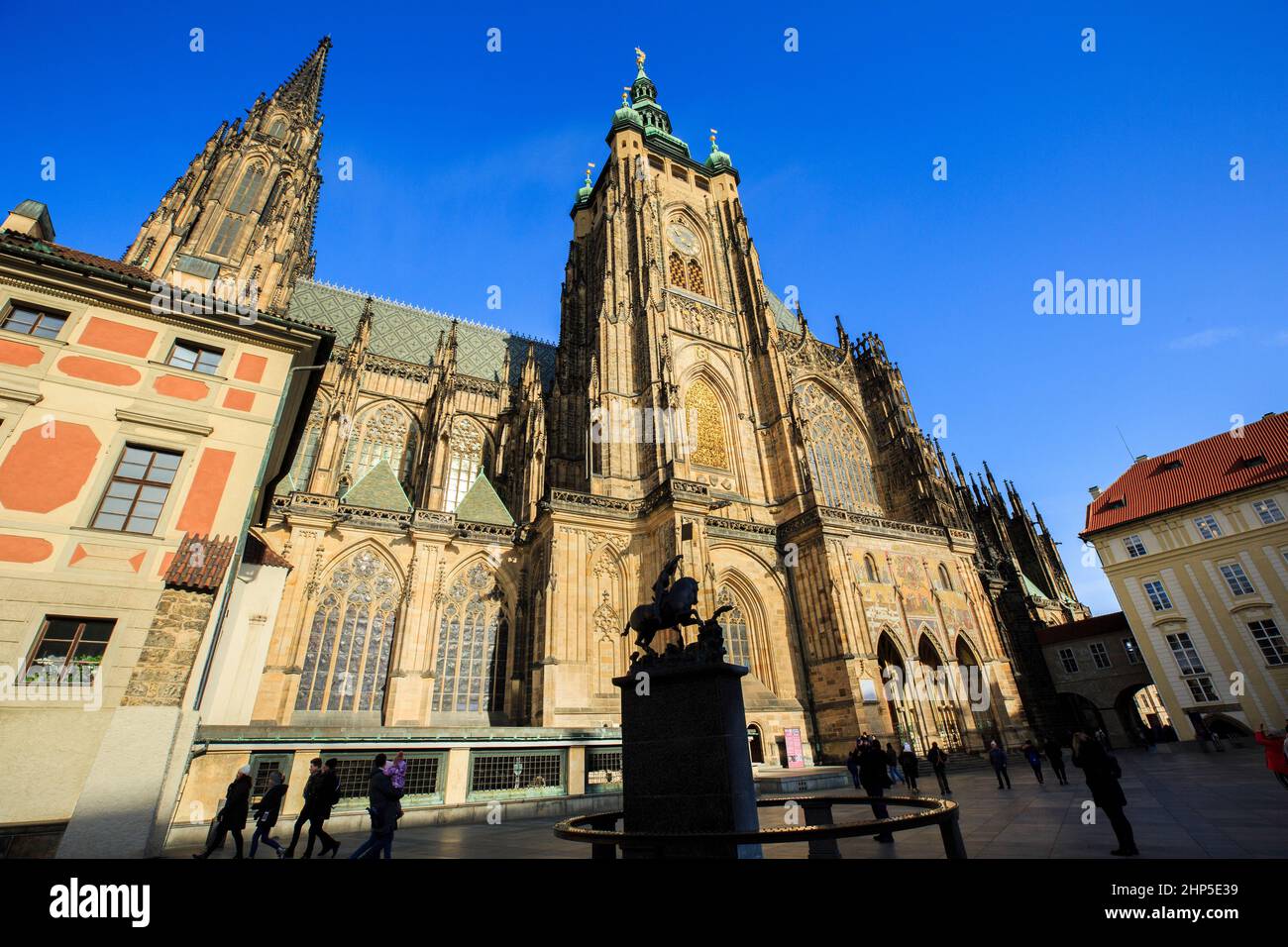The south facade of St Vitus Cathedral showing the Golden Gate and its ...