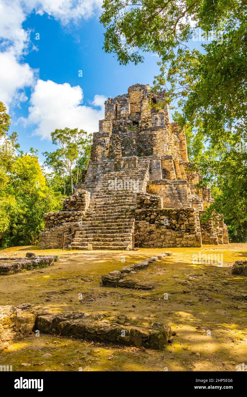 Ancient Mayan site with temple ruins pyramids and artifacts in the ...