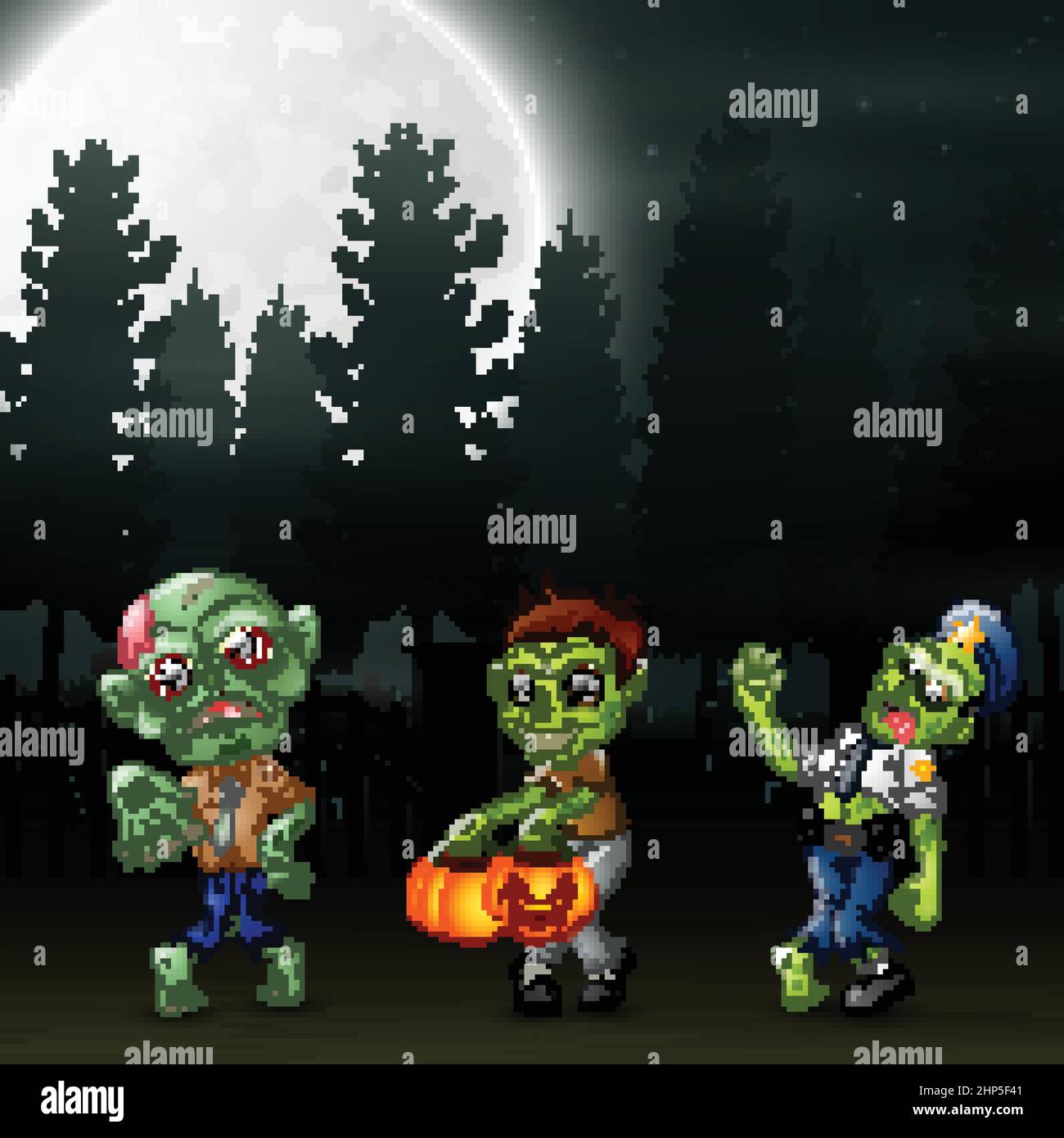 Cartoon of three zombies in the garden at night Stock Vector Image ...