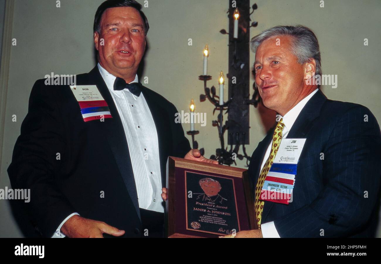 Austin Texas USA, 1995: Man wearing tuxedo receives award at ...
