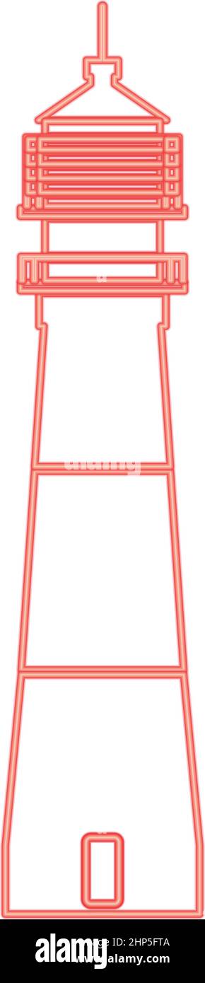 Neon lighthouse red color vector illustration flat style image Stock ...