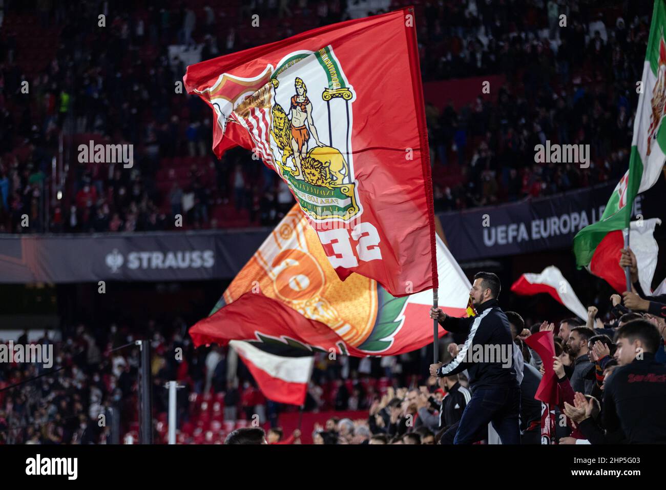 Seville, Spain. 17h, February 2022. Football fans of Sevilla FC seen on ...