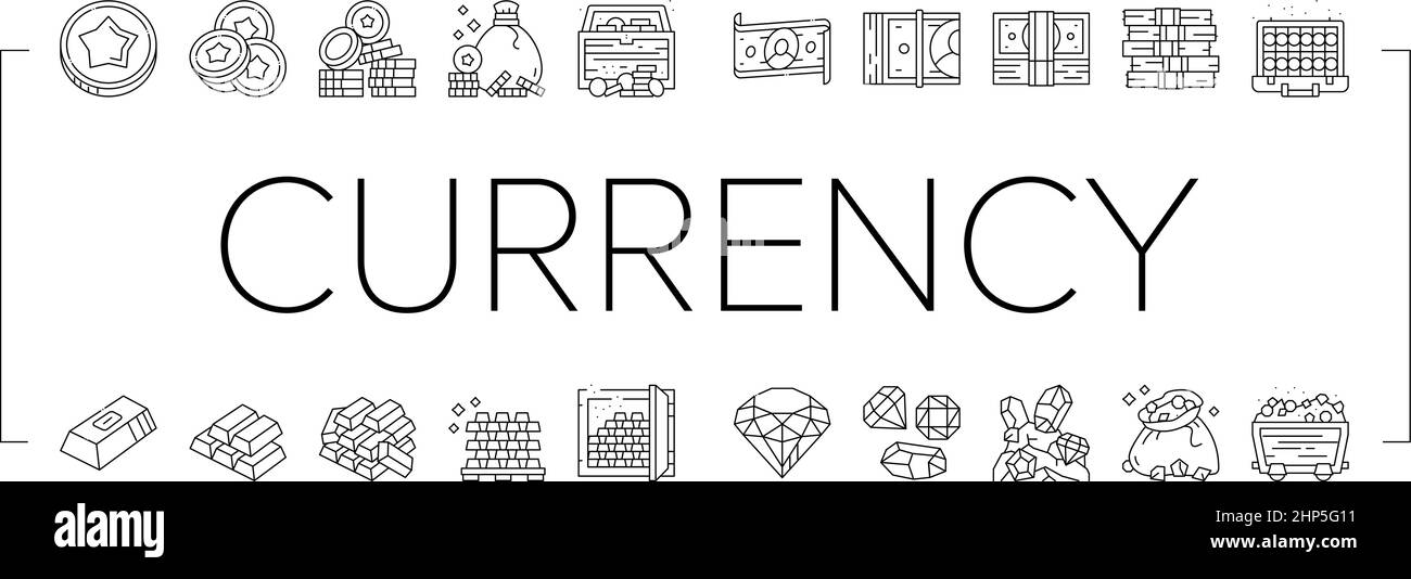 Currency Video Games Collection Icons Set Vector Stock Vector Image ...