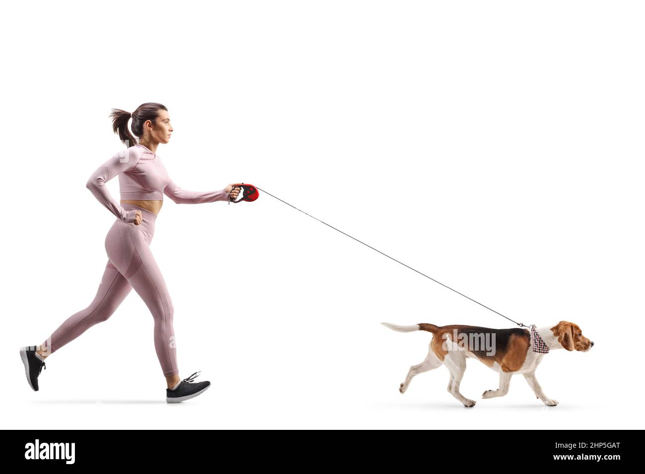 Red Tank Top Girl Walking Dogs