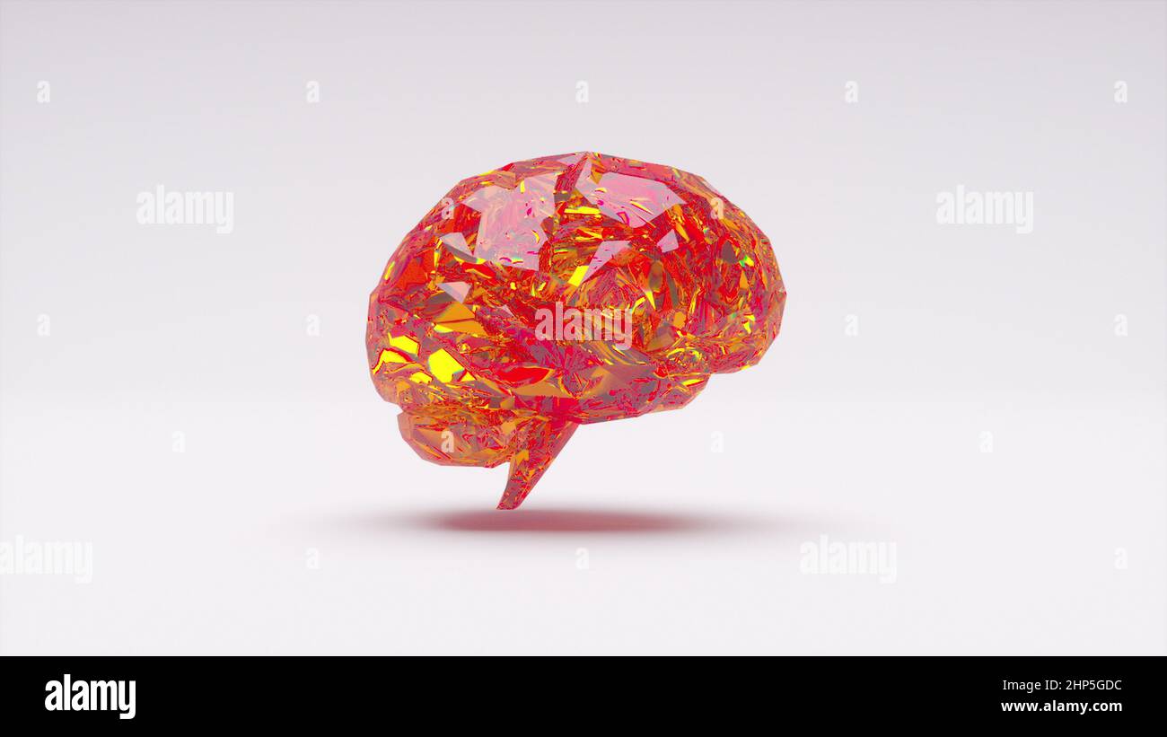 Glass bright model of brain with 3d render gradient faces. Artificial ...