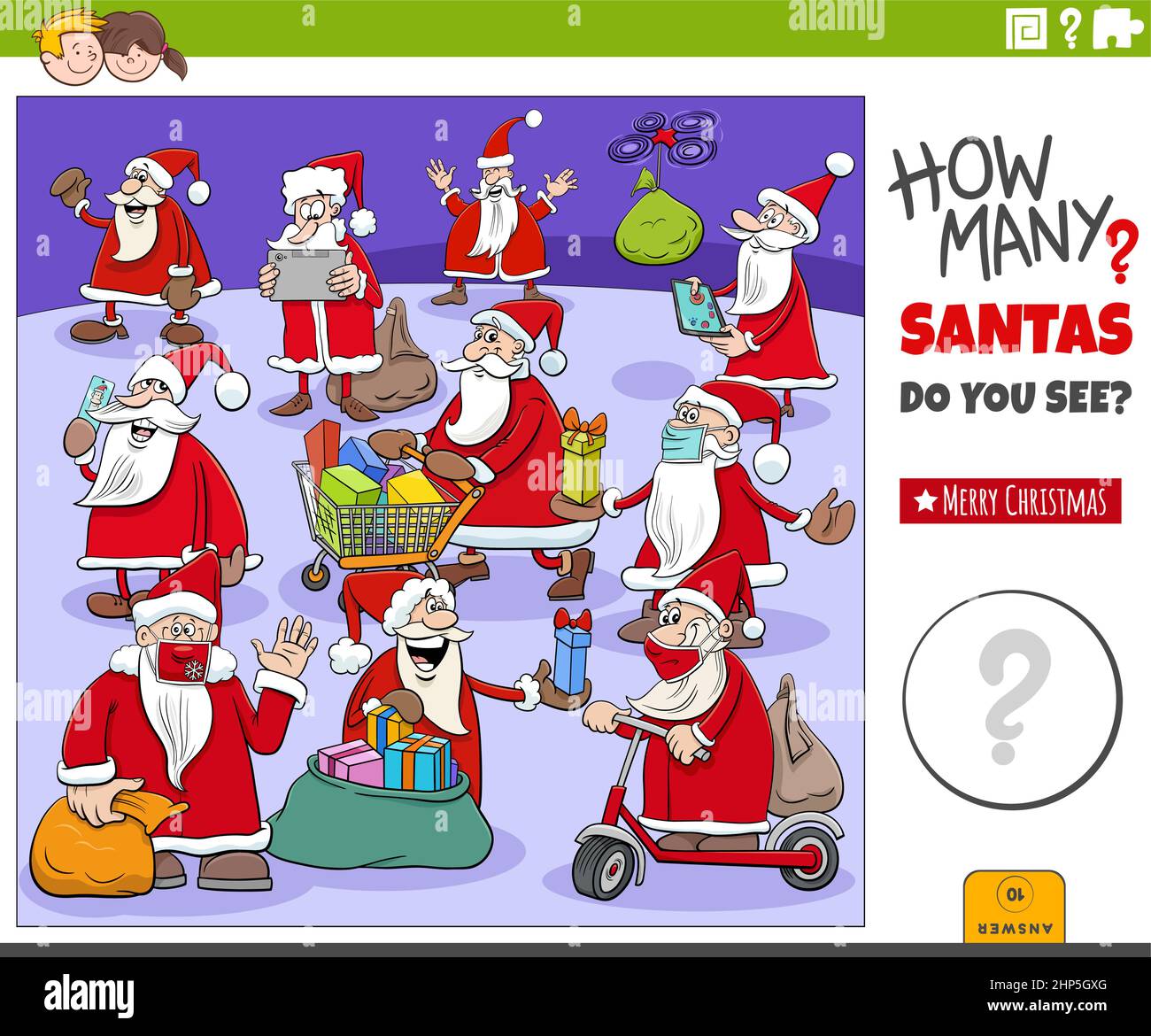 how many cartoon Santa Claus characters educational task Stock Vector ...