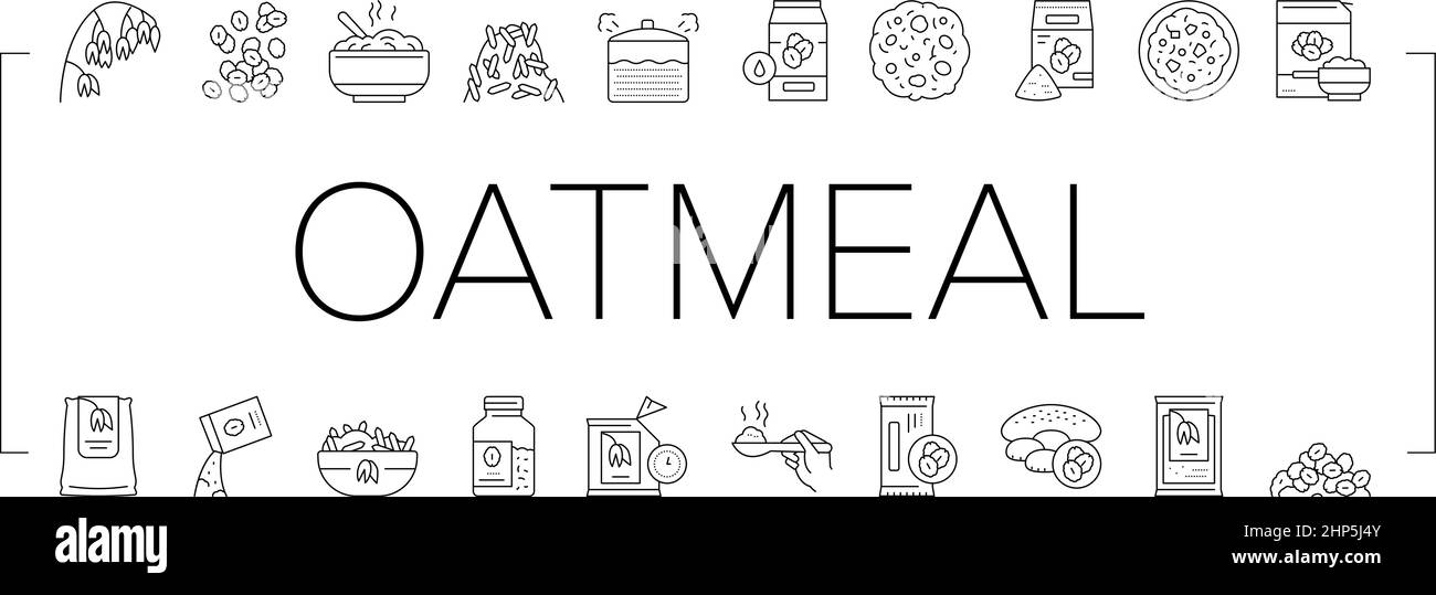 Oatmeal Nutrition Collection Icons Set Vector Stock Vector Image & Art ...