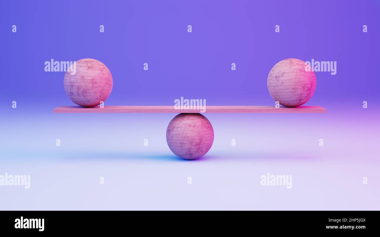 Harmony and Balance Concept. Balancing Two Equal Wooden Ball. 3D Render ...