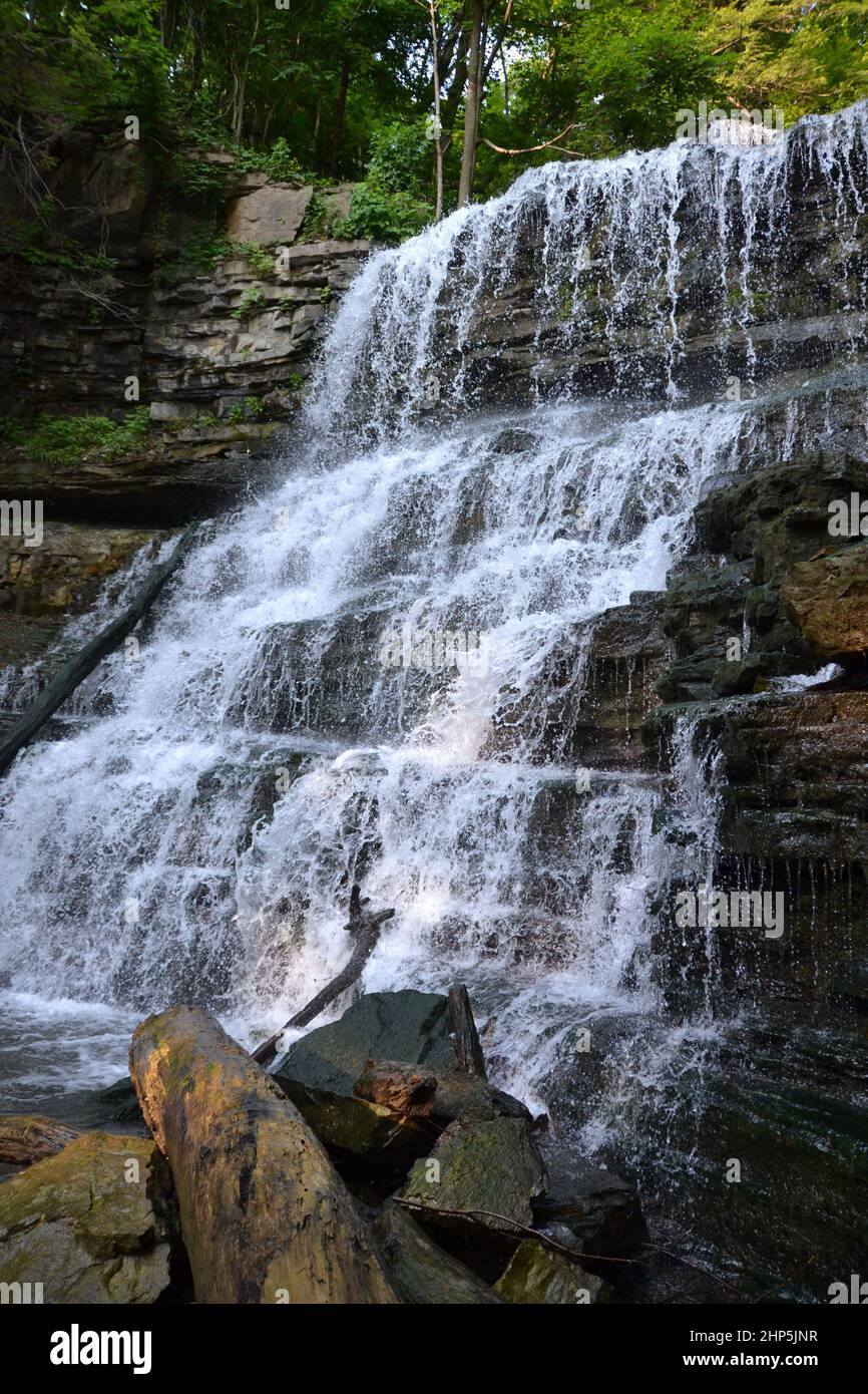 Closeup of Lower Decew Falls cascading over cliff during Summer Stock ...