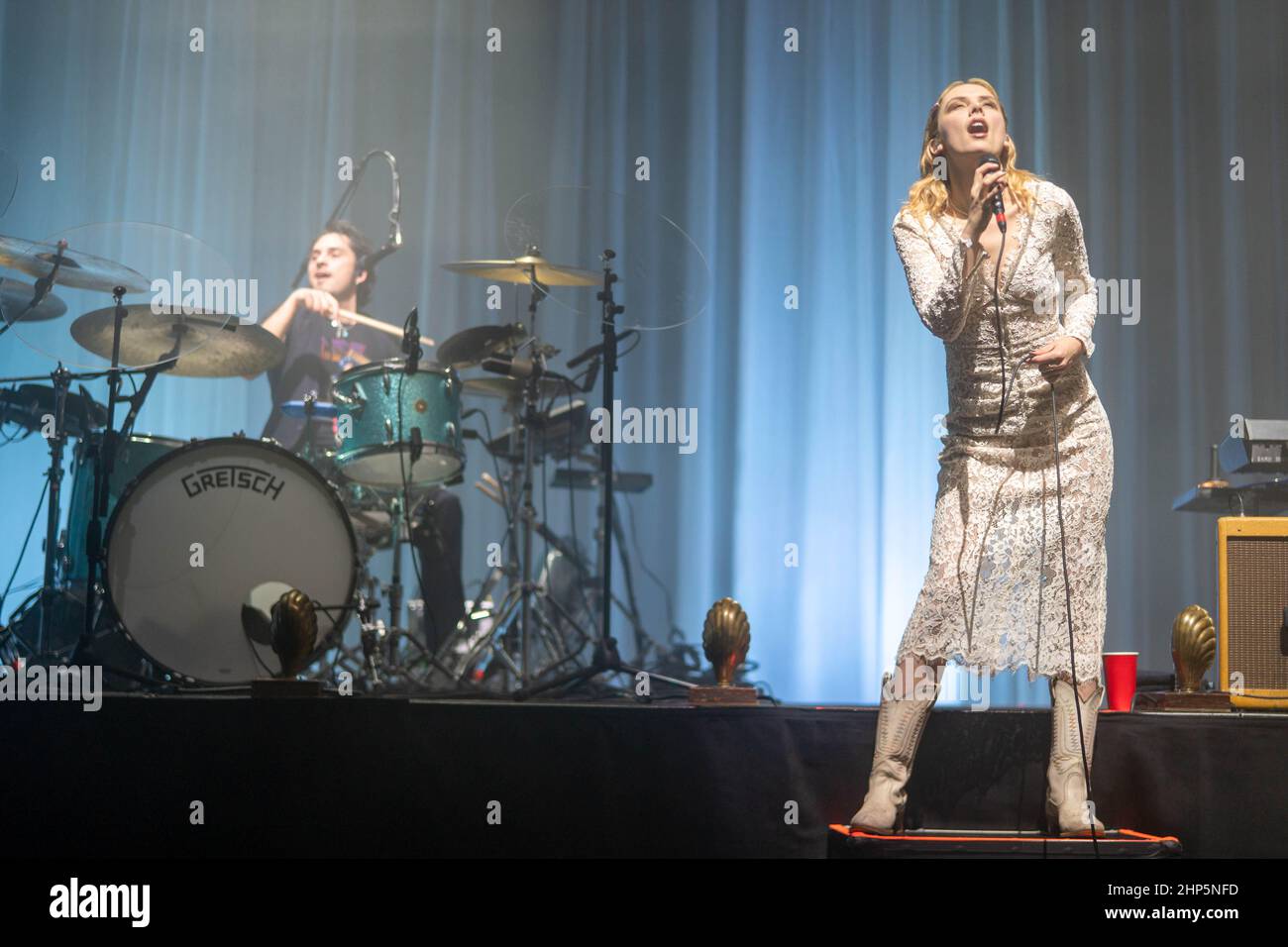 London, UK. February 18th, 2022. Wolf Alice performing live on stage at ...