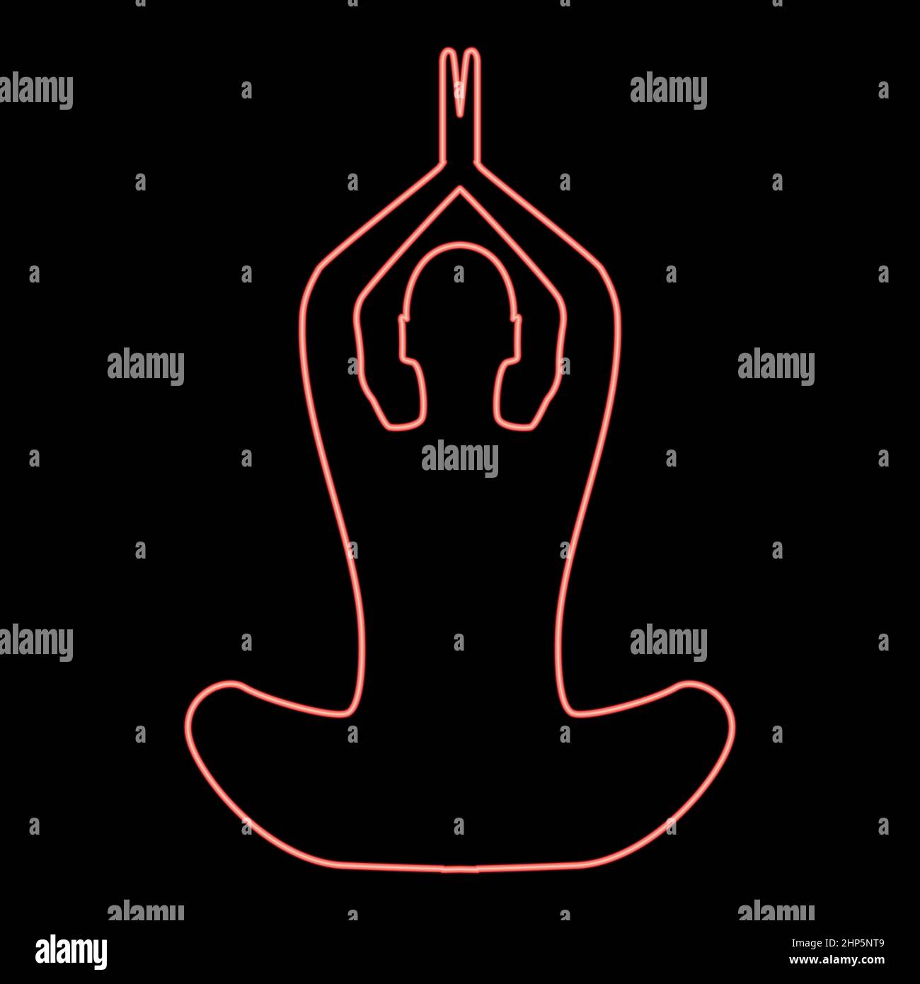 Neon yoga pose of woman red color vector illustration flat style image ...