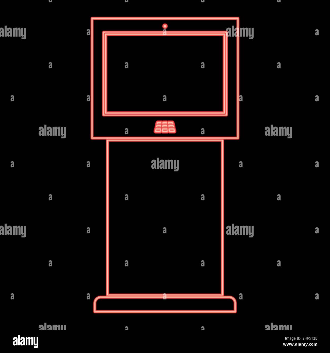 Neon terminal stand with touch screen red color vector illustration ...