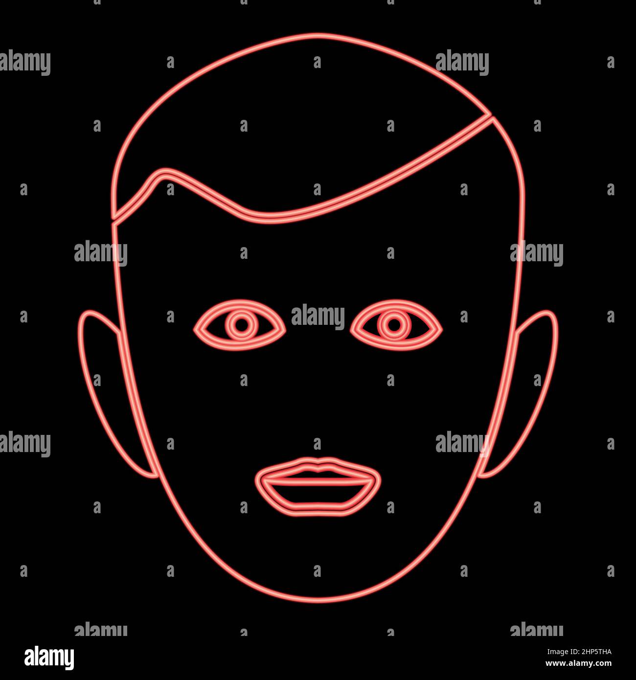 Neon little boy face red color vector illustration flat style image ...