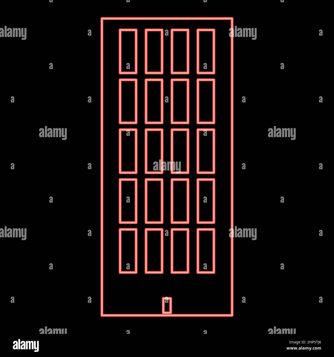 Neon sky tower building red color vector illustration flat style image ...