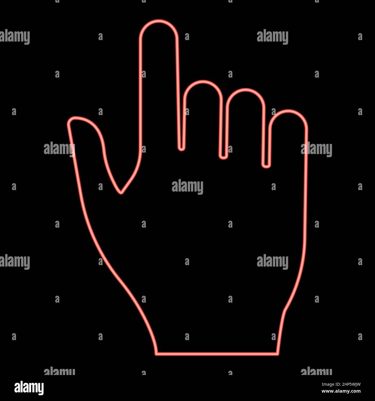 Neon pointing hand red color vector illustration flat style image Stock ...