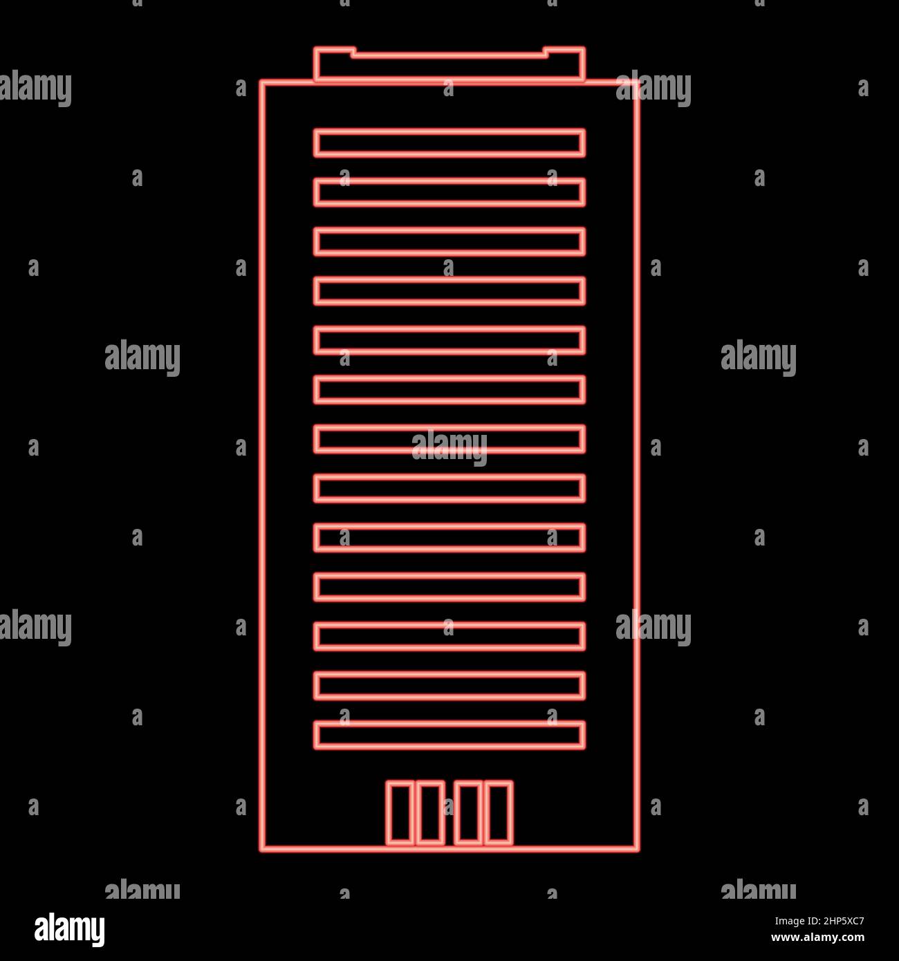 Neon building icon black color in circle red color vector illustration ...