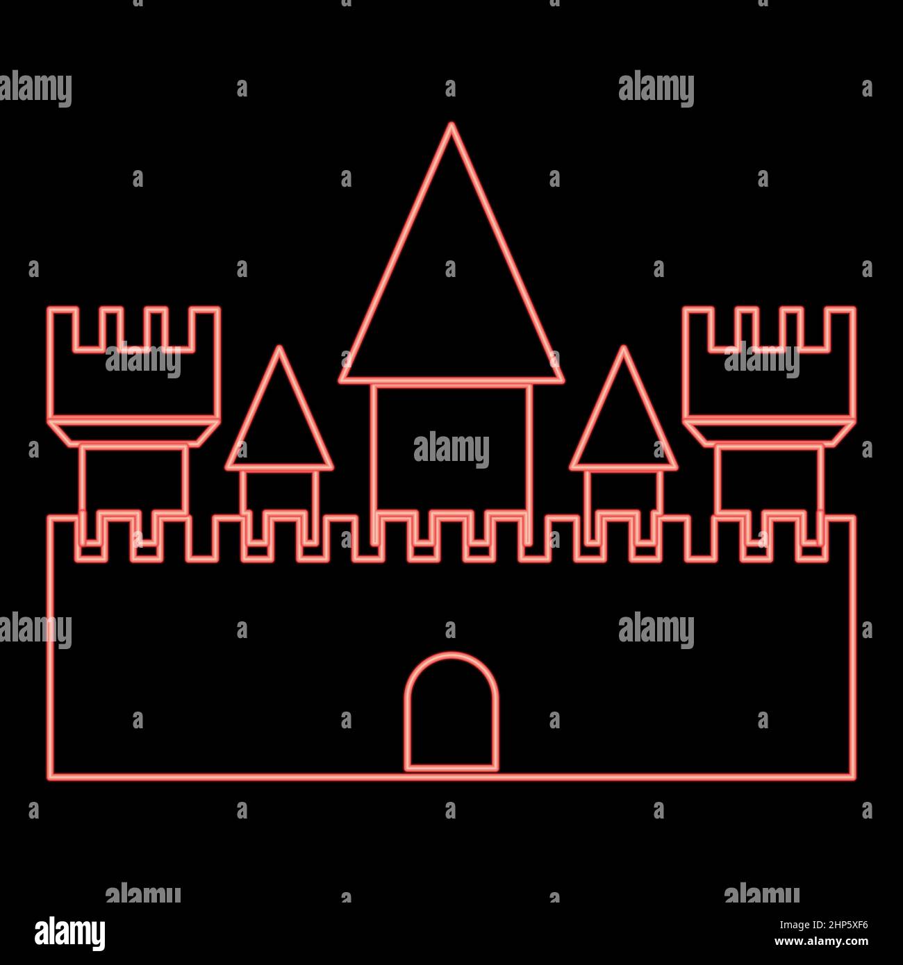 Neon castle red color vector illustration flat style image Stock Vector ...